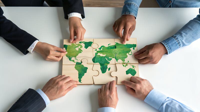 People Assembling a World Map Puzzle on a White Table Showing ...