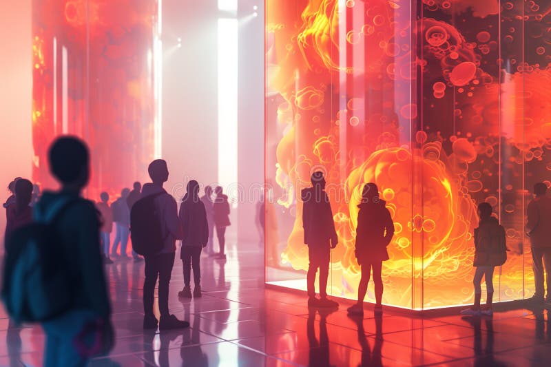 People Attending Futuristic Digital Artwork Installation Exhibition ...