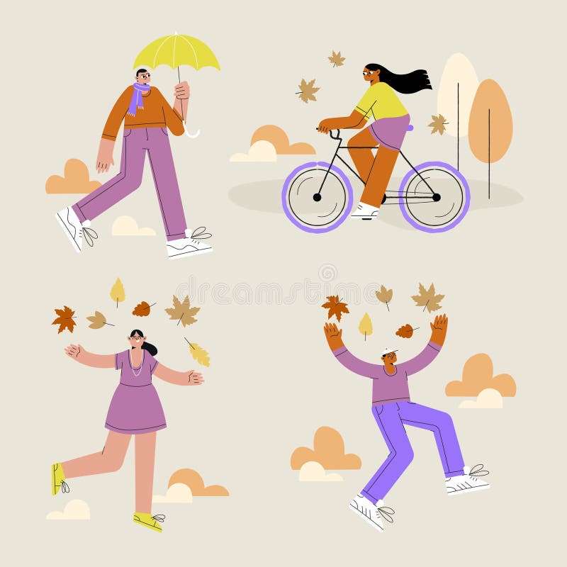 People Autumn Park Doing Different Activities Vector Design Stock ...