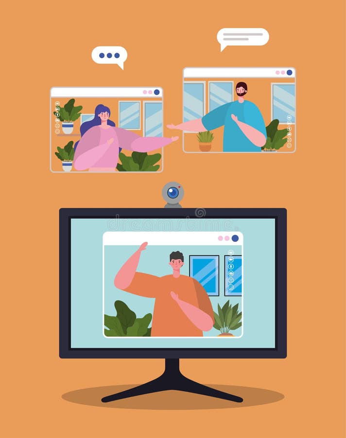 People Avatars on Computer and Websites in Video Chat Vector Design ...