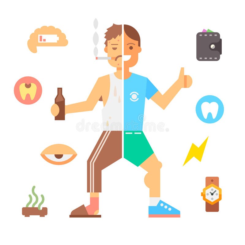 People With Bad Habits And Healthy People Stock Vector - Illustration ...