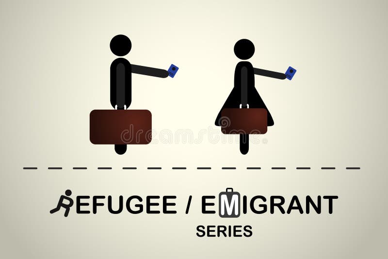 People with Bag and Passport. Emigrant / Refugee Series. Stock Vector ...