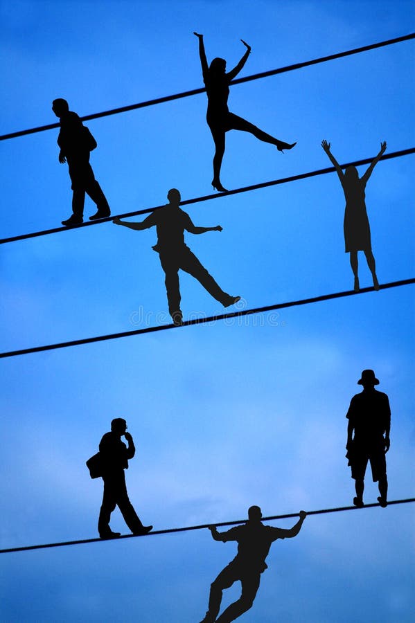 People Balancing on Tight Wire Stock Photo - Image of security, high ...