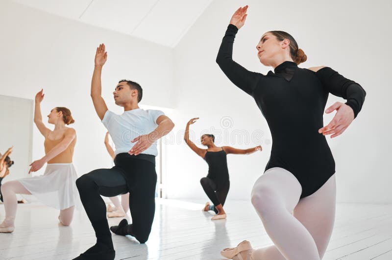People, Ballet Dancers and Class with Practice for Performance, Routine ...