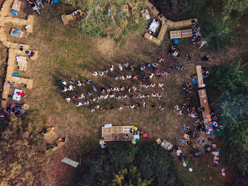 People on the Barbecue on the Lawn, Crowd View from Above Stock Image ...