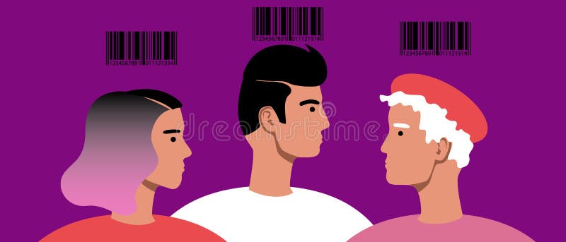 People with Barcode, Person Recognition, Flat Vector Stock Illustration ...