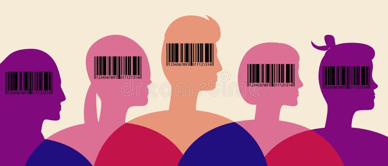 People with Barcodes on Their Heads, Silhouette Vector Stock ...