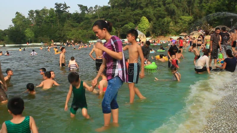 People Bathing in the Sun, Swimming on the Beach. Aerial View of ...