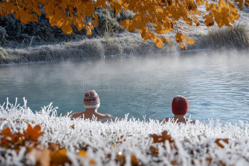 People Bathing in Winter River. Generative AI. Stock Illustration ...