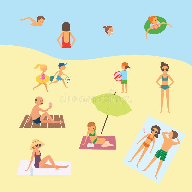 People on the beach stock vector. Illustration of bathing - 96625268