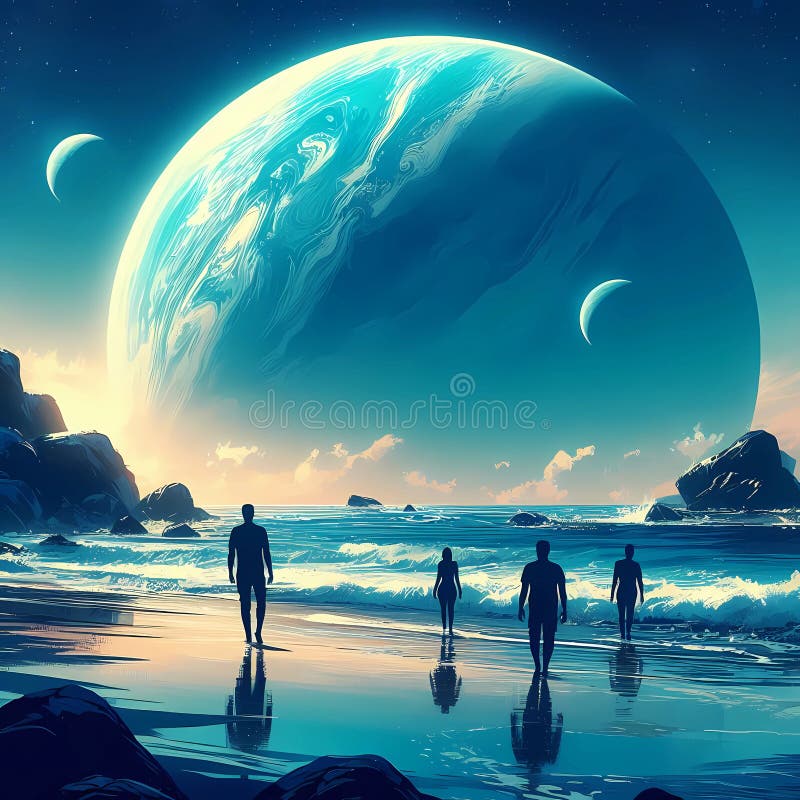 Distant Planet Beach People Stock Illustration - Illustration of ...
