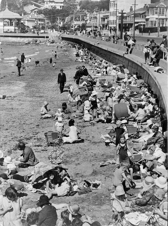 People On The Beach, Oriental Bay, Wellington, Ca 1930s Picture. Image ...