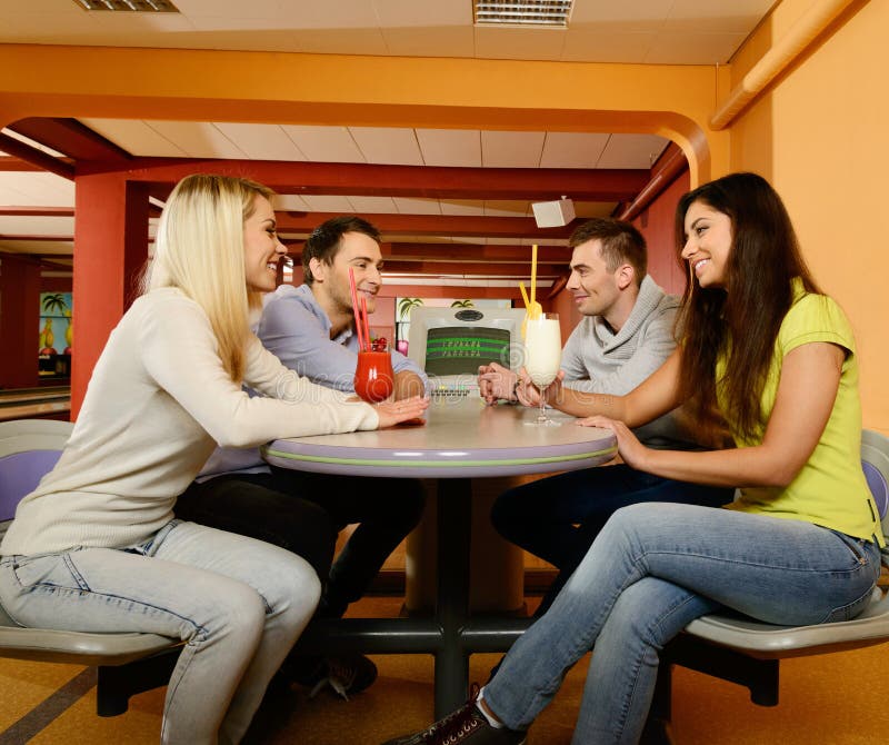 People Behind Table in Bowling Club Stock Image - Image of glass ...