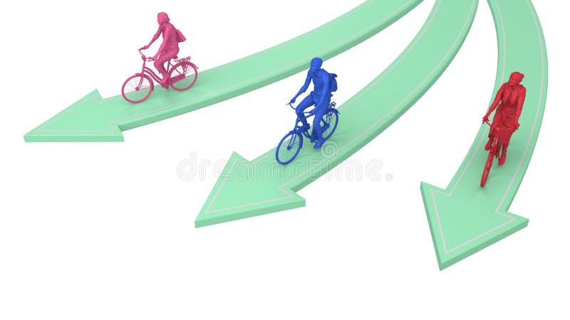 People on Bicycles Go in Different Directions Stock Illustration ...