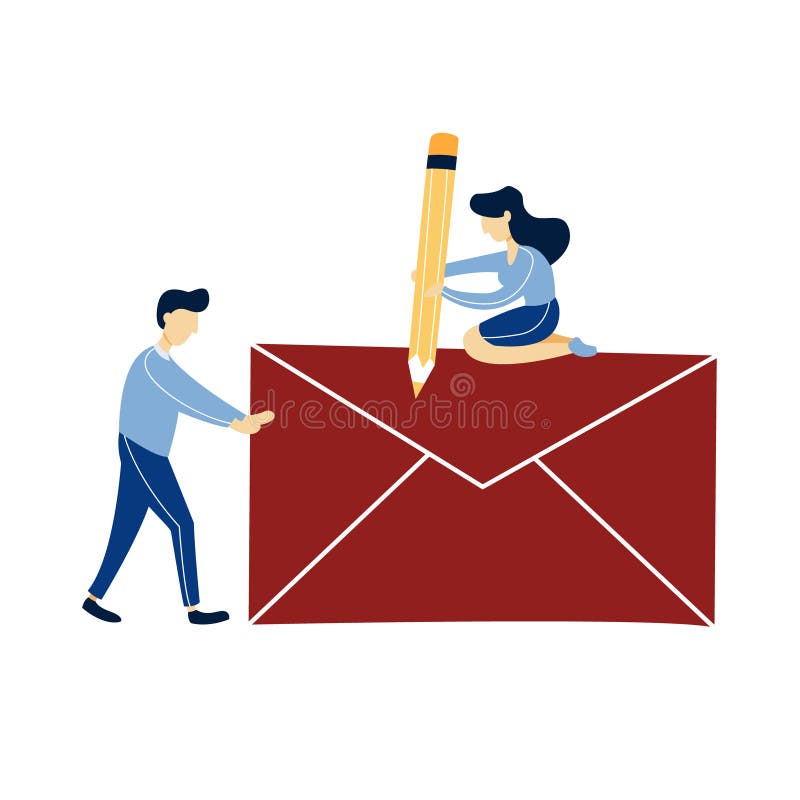 People at the Big Envelope. Writing Message Stock Vector - Illustration ...