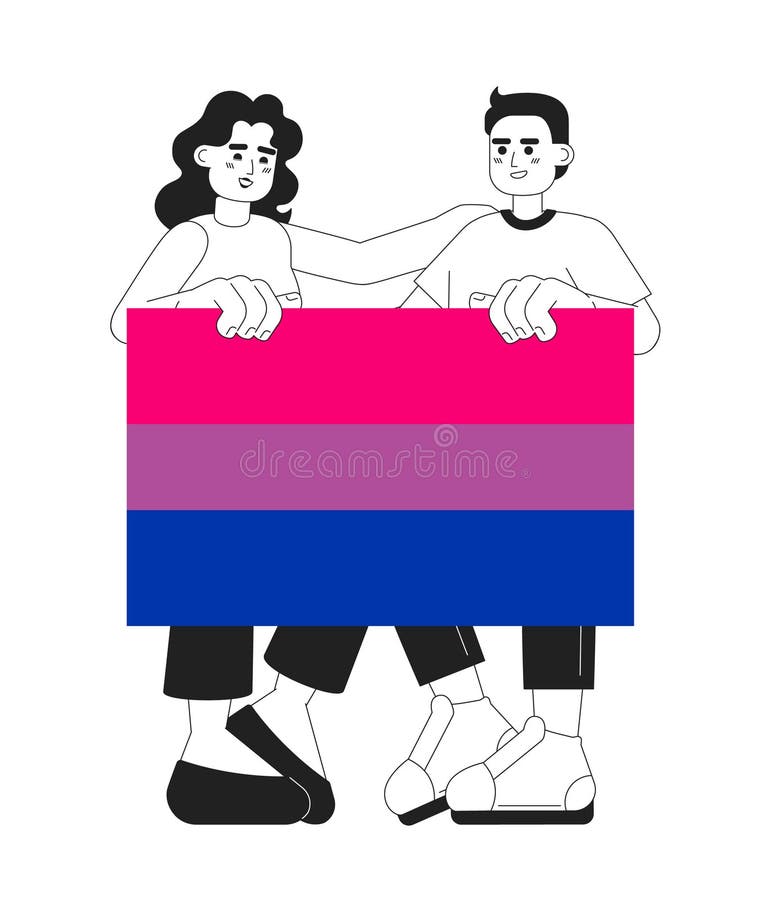 People With Bisexual Flag Monochromatic Flat Vector Characters Stock Vector Illustration Of