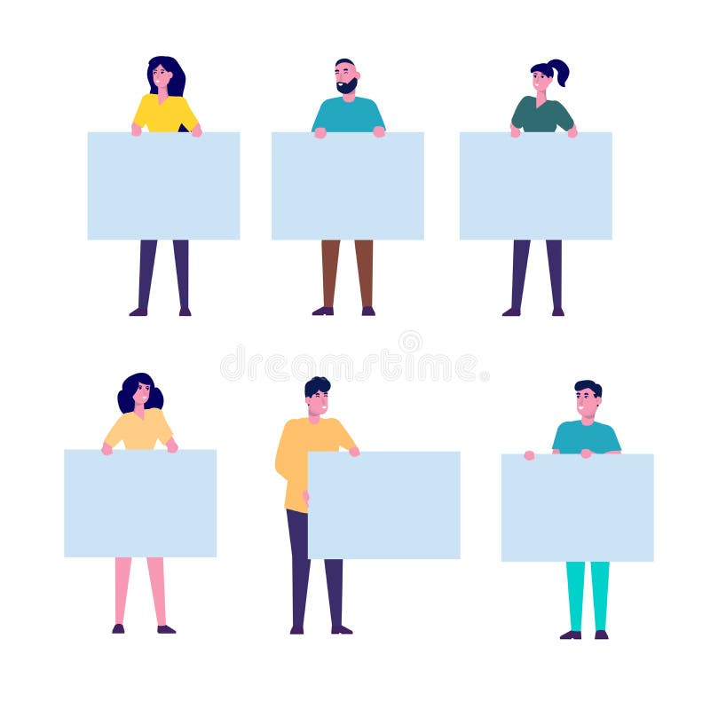 People with Blank Banner. Different Characters Set. Stock Illustration ...