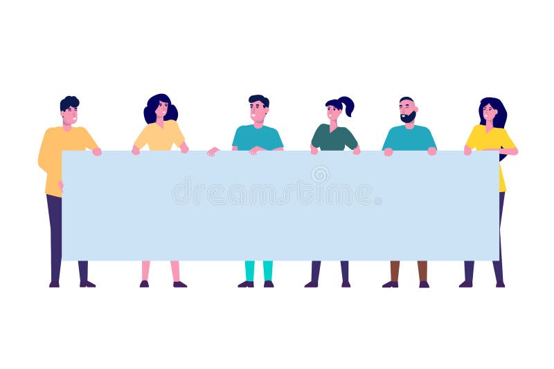 People with Blank Banner. Different Characters Set. Stock Vector ...