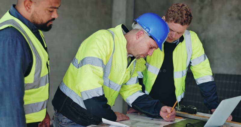 People, Blueprint and Developer Hands for Drawing on Construction Site ...
