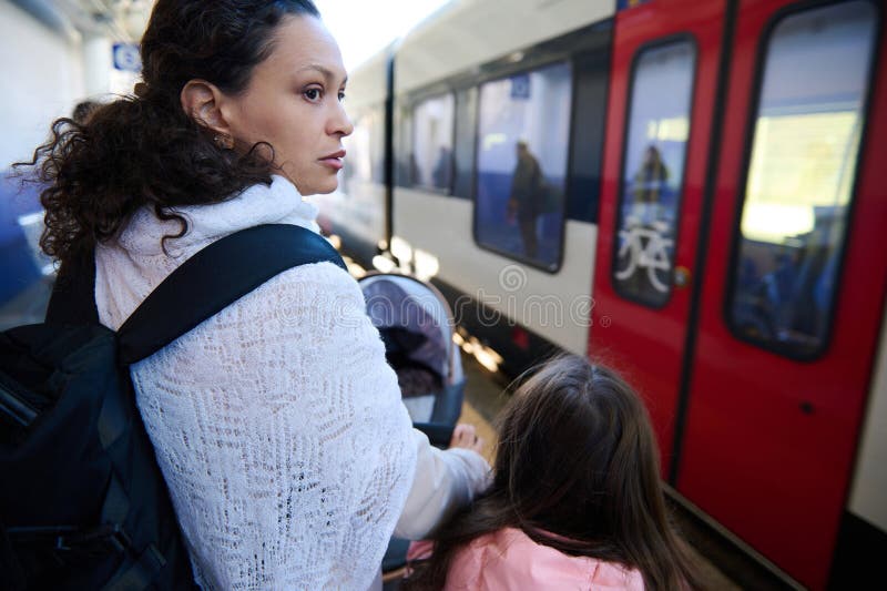 People Boarding Train on the Railway Station Platform Stock Image ...