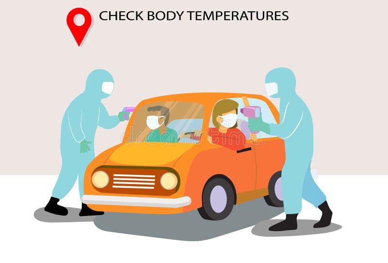 People Body Check Temperature at Check Point, Stock Vector ...