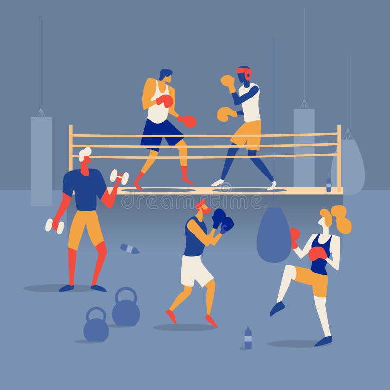 People Are Boxing, Kickboxing, Vector Illustration Isolated On White ...