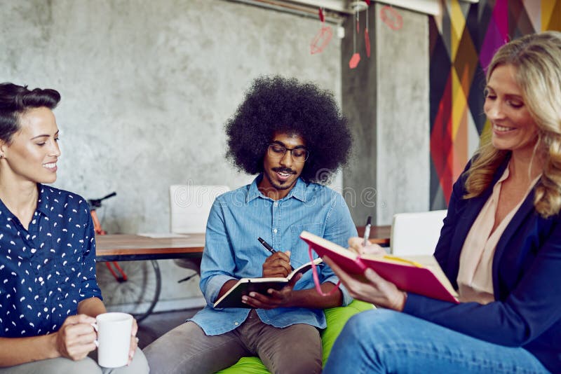 People, Brainstorming or Journalists Speaking of Notes in Meeting for ...