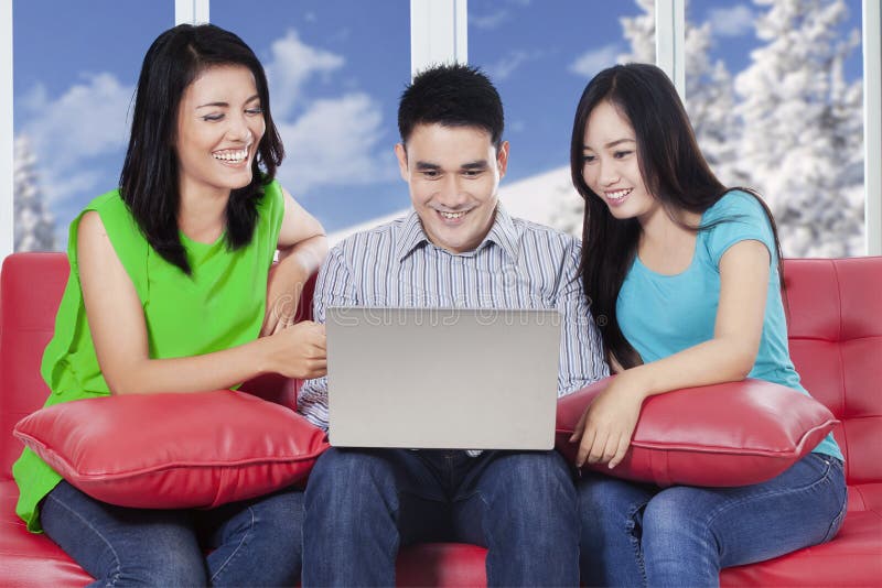 People Browsing Internet Online with Laptop Stock Photo - Image of home ...
