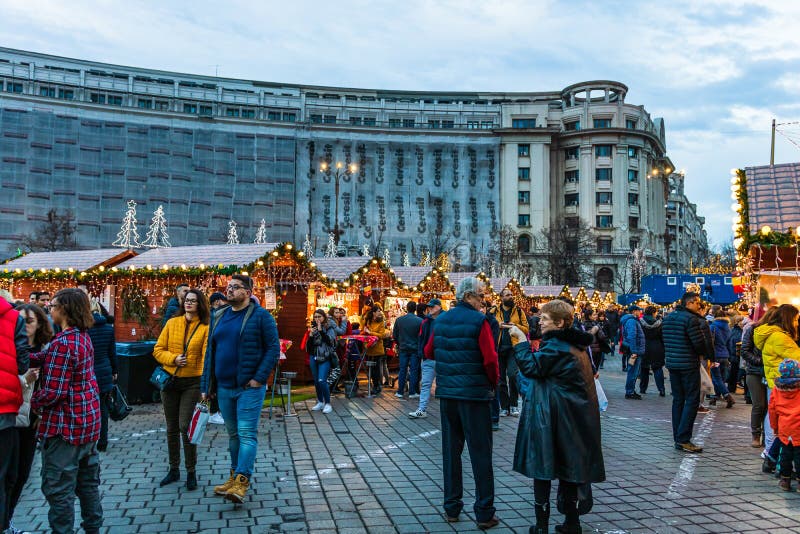 People at Bucharest Christmas Market in Downtown Bucharest, Romania ...