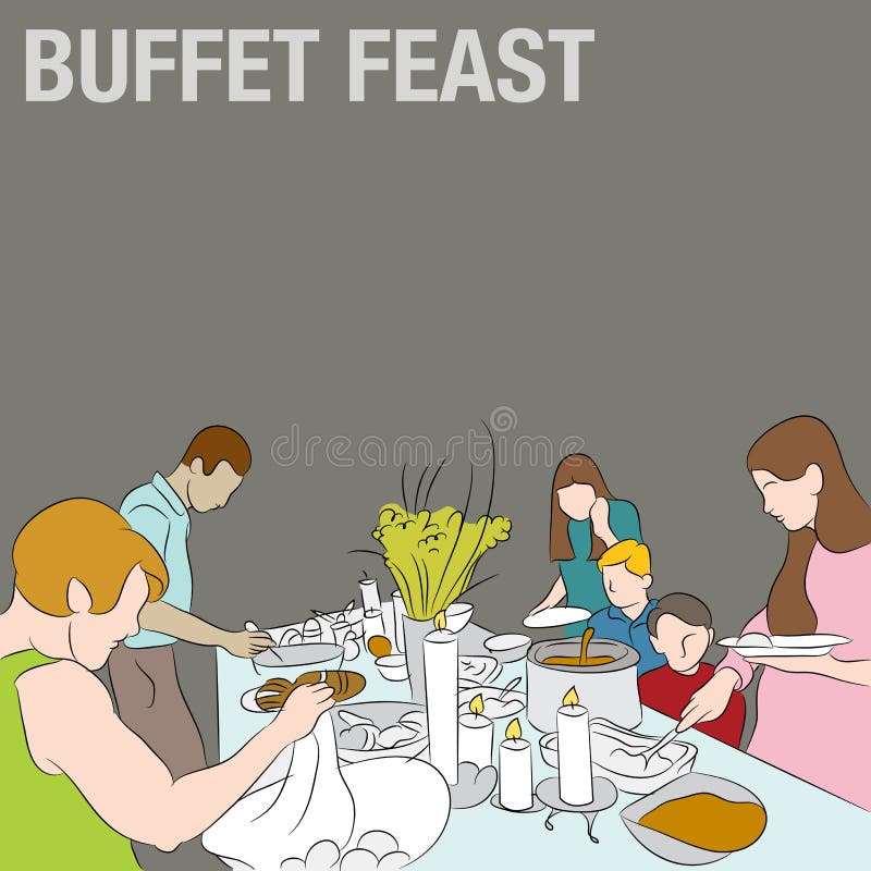 People on Buffet Dinner. Characters Dining, Taking Food during Banquet ...