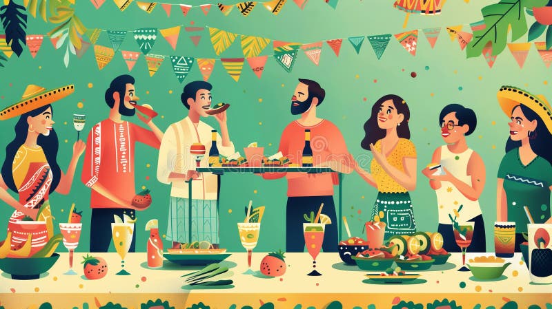 People during Buffet Dinner. Cartoons Dining at Buffet Catering Taking ...