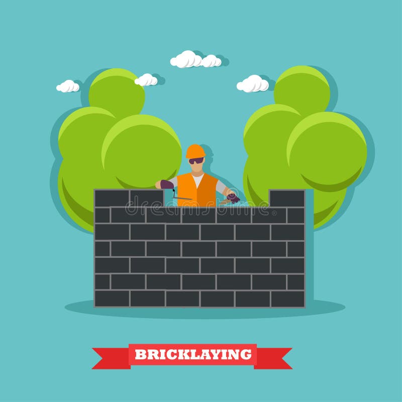 People Build Bricks Wall. Construction Site Concept Vector Banner Stock ...