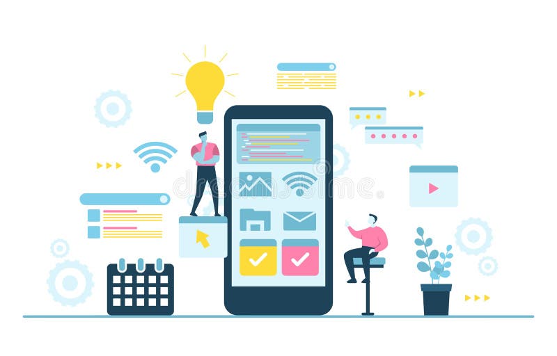 People Build Mobile App Development Process Flat Design Illustration ...