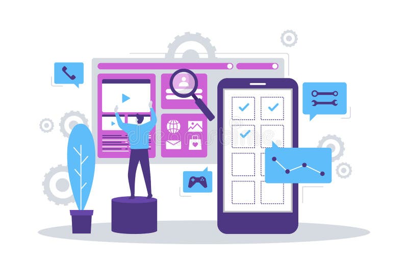 People Build Mobile App Development Process Flat Design Illustration ...