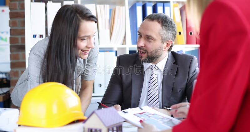 People Builders Working with Construction Drawings at Table Stock Video - Video of career ...