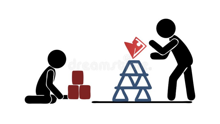 People Building Block Tower, Teamwork and Construction Concept, Vector ...