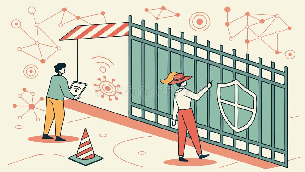 People Building Fence with Shield, Security and Protection Vector ...