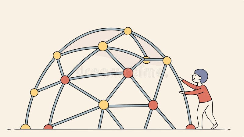 People Building Geodesic Dome, Teamwork and Construction Concept Vector ...