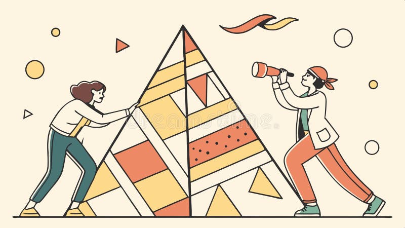 People Building Pyramid, Teamwork Construction Scene Vector Design ...