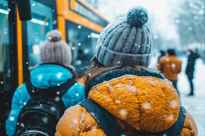 People at the Bus Stop in Winter, a Group of People in Winter Clothes ...