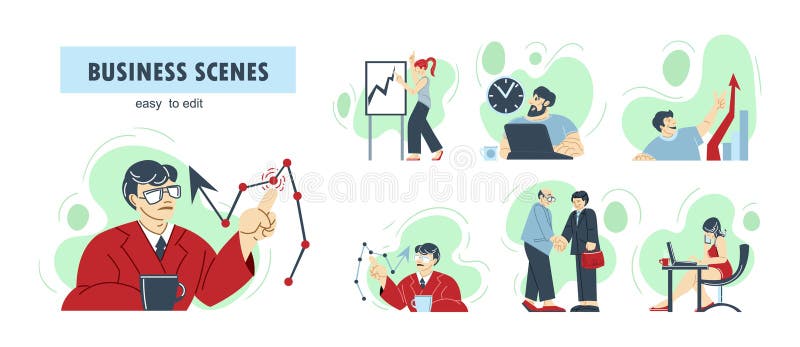 People and Business. Collection of Illustrations on the Theme of ...