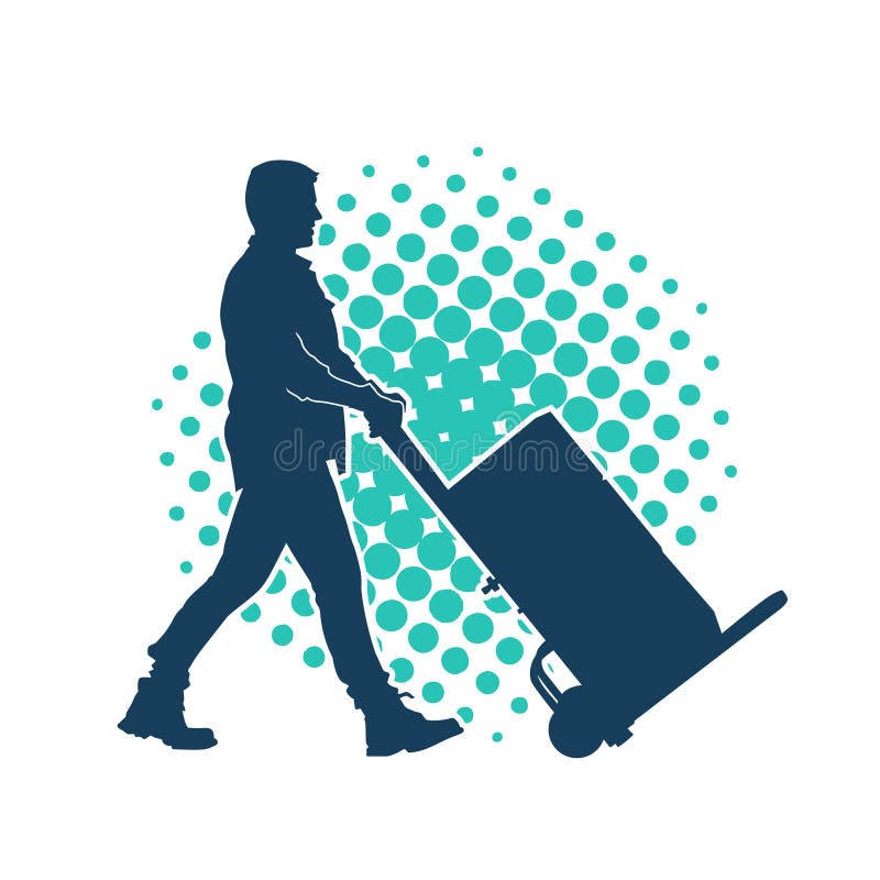 Silhouette of a Male Worker Pushing Lori Wheels Transporting Carboard ...