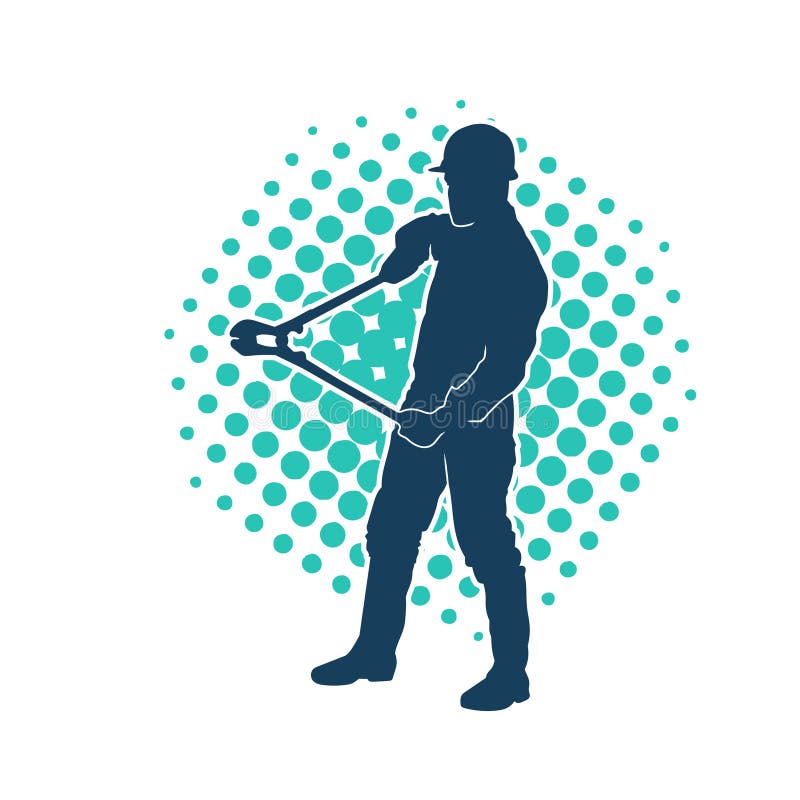 Silhouette of a Male Worker in Pose Holding Cutting Plier Tool. Stock ...