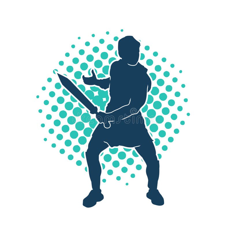 Silhouette of a Male Warrior Wearing War Armor Suit in Action Pose ...