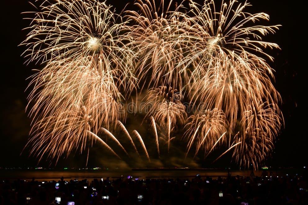 People Capturing Fireworks Show with Camera and Smart Phone Stock Image ...