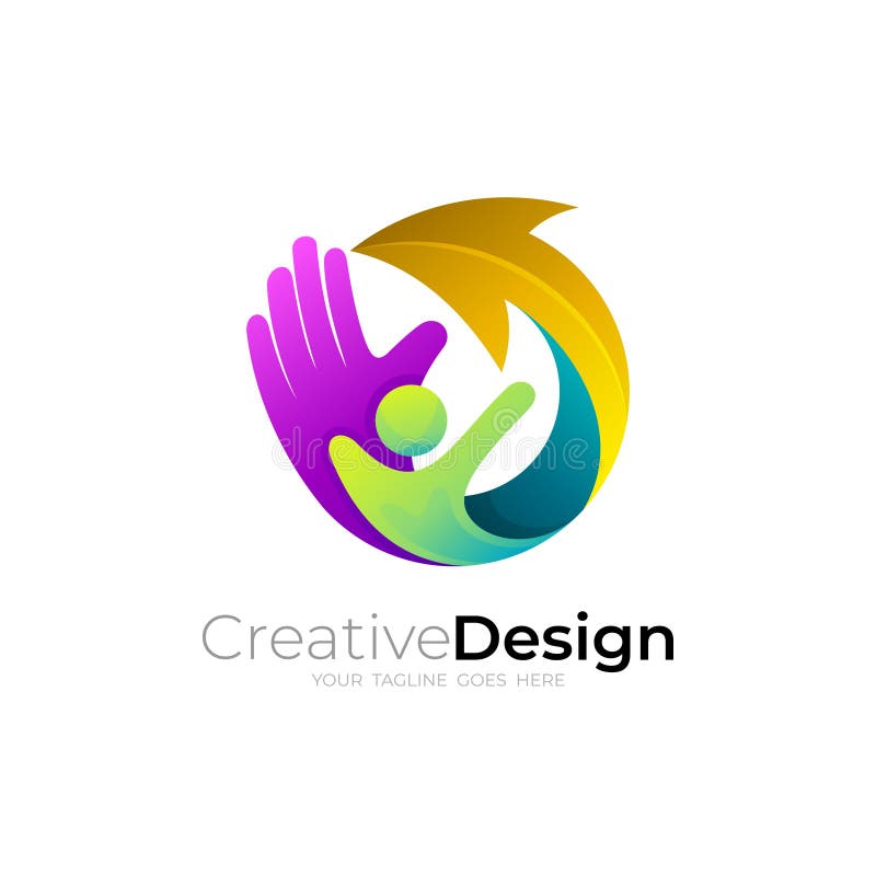 People Care Logo and Arrow Design Illustration, 3d Style Stock Vector ...