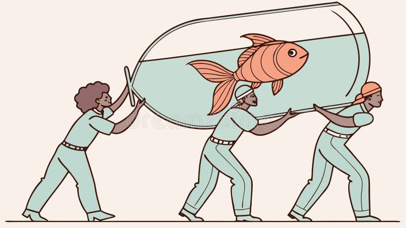 People Carrying Giant Fish Bowl, Teamwork, Vector Design Generative AI ...
