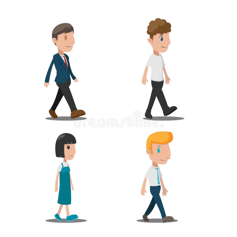People Cartoon Walk Collection Set Vector Stock Illustration ...