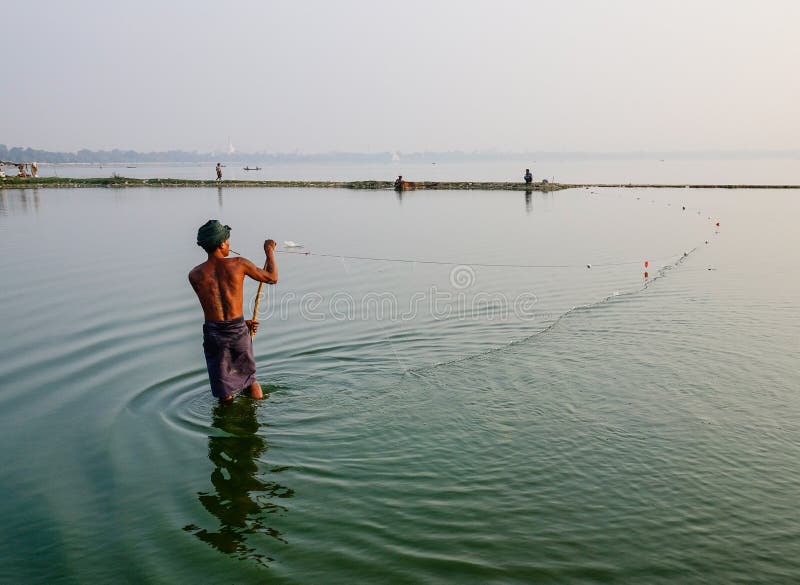 People Catching Fish on the Lake in Bagan, Myanmar Editorial ...