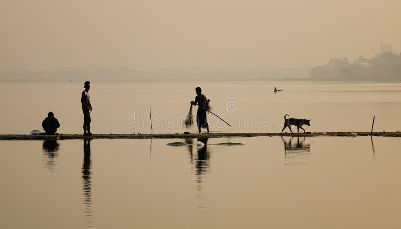 People Catching Fish On Lake In Mandalay, Myanmar Editorial Stock Photo ...